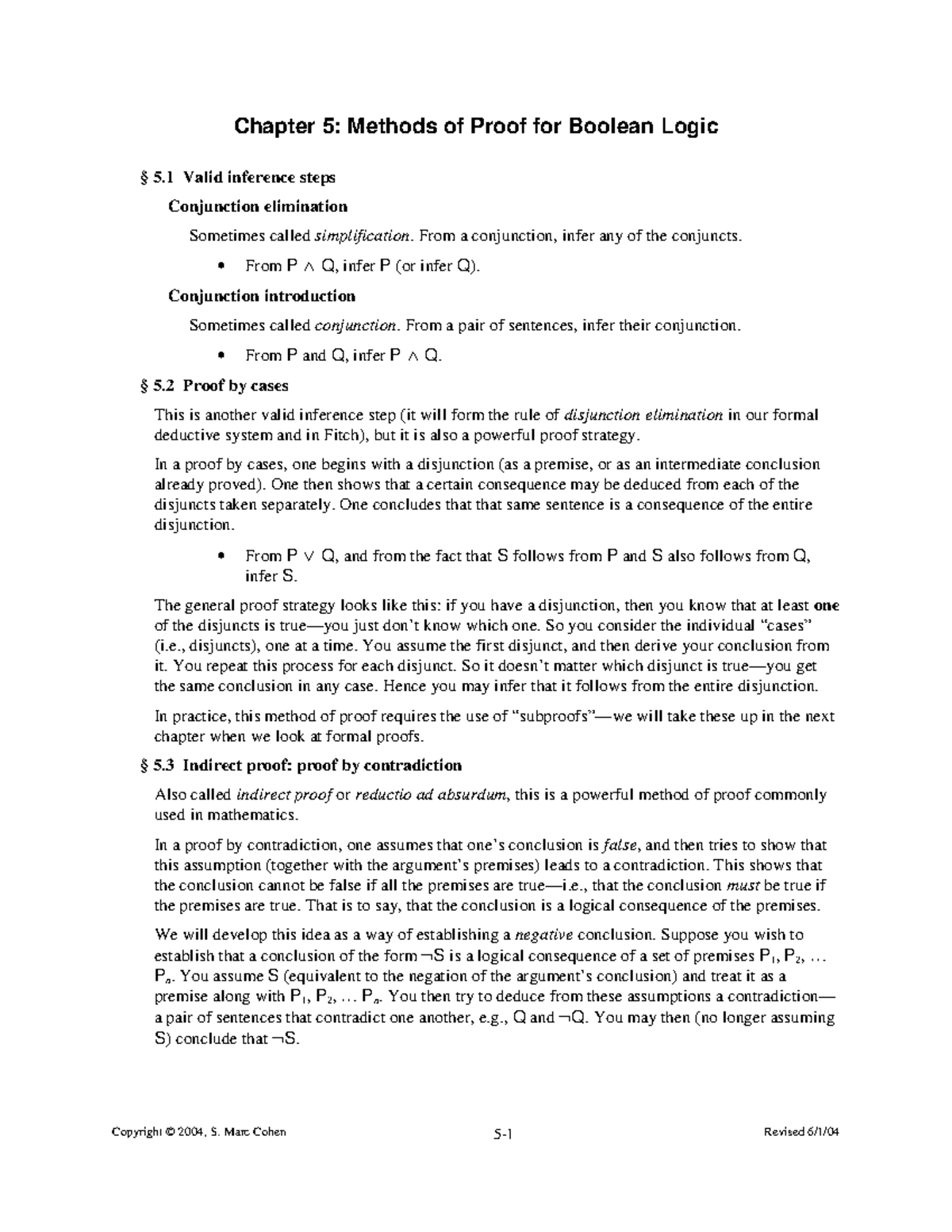 Notes on Chapter 5 - Chapter 5: Methods of Proof for Boolean Logic § 5 ...