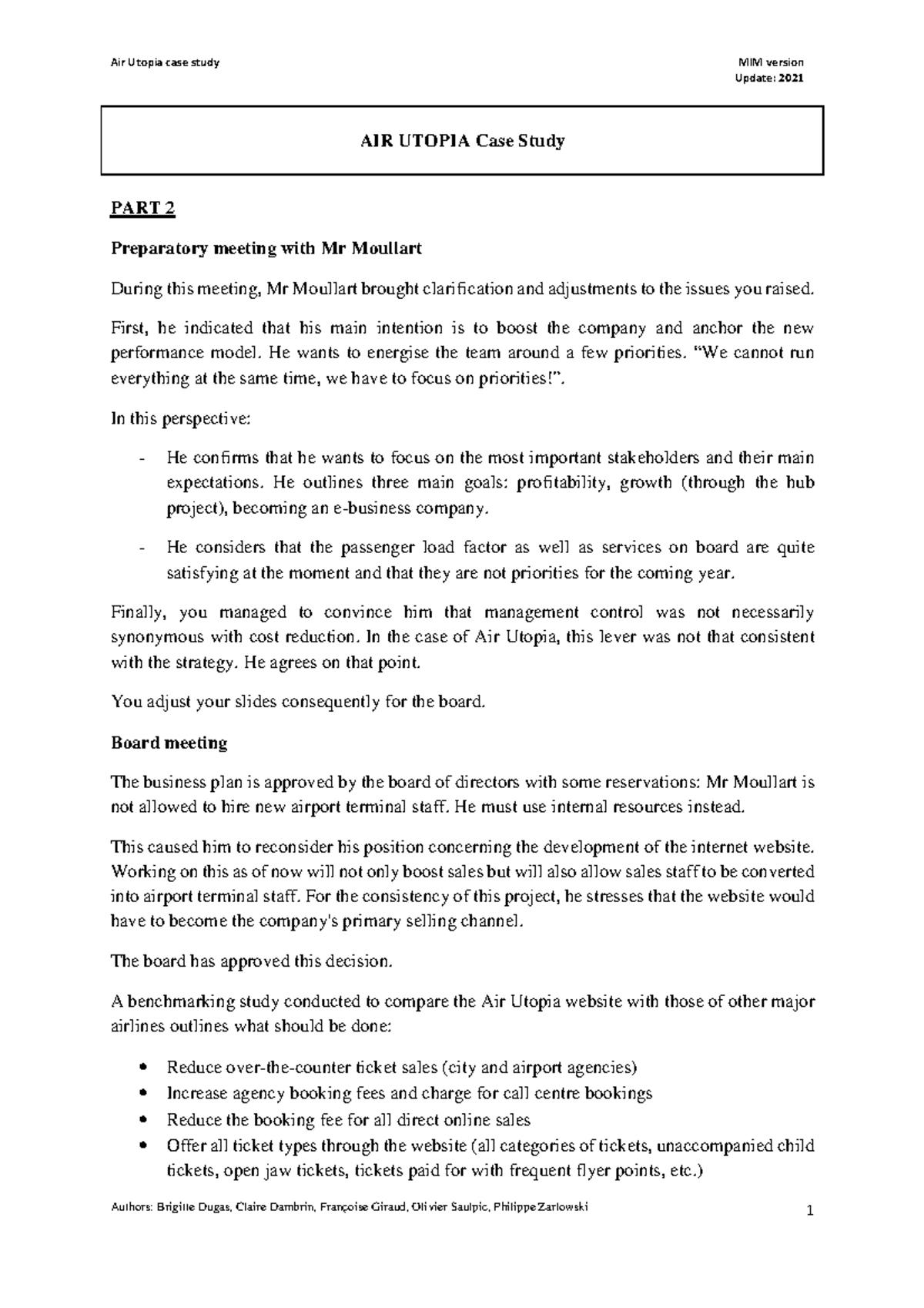 Air Utopia 2022 Part2 - case study - Update: 2021 AIR UTOPIA Case Study PART 2 Preparatory ...