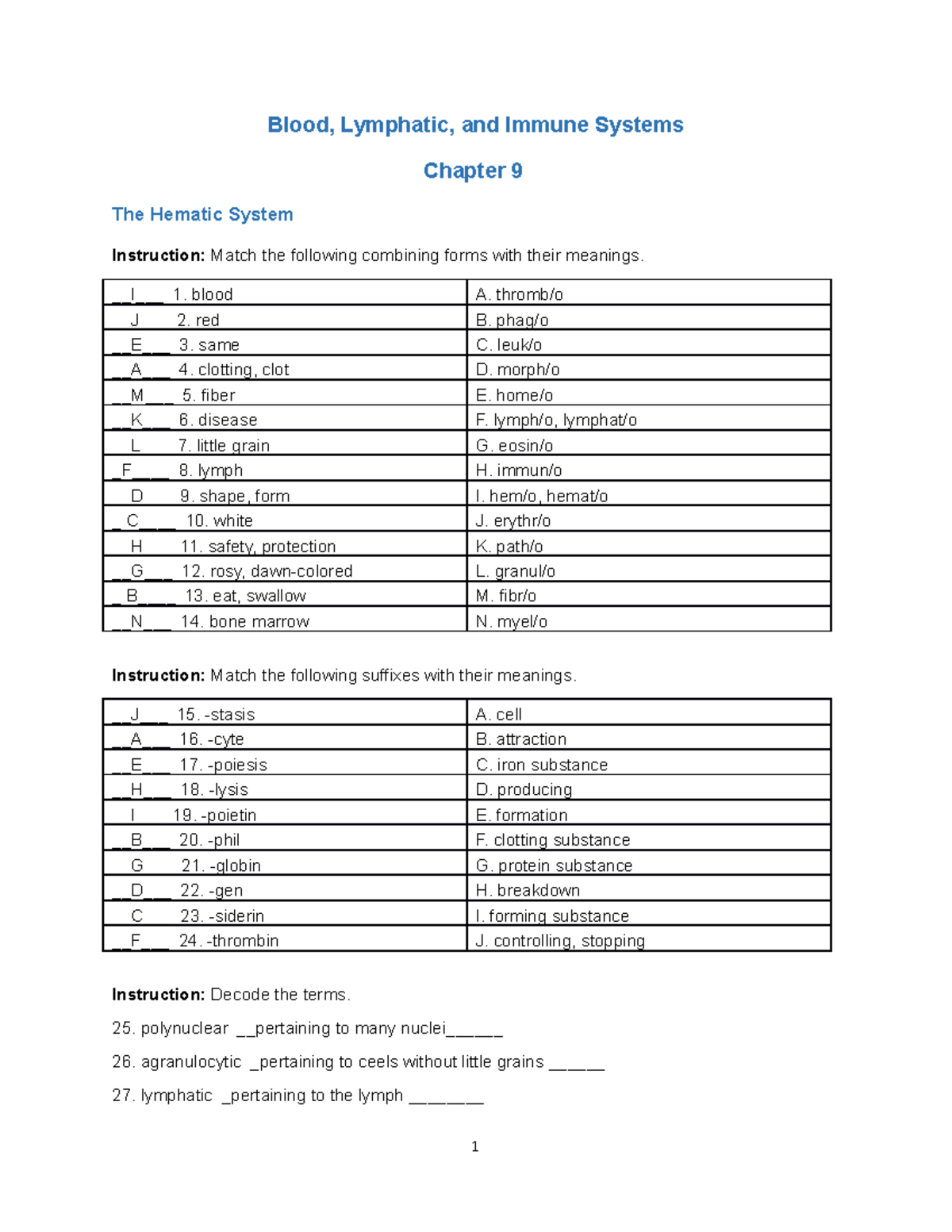 AHP106 Week 3 Assignment - Blood, Lymphatic, and Immune Systems Chapter ...