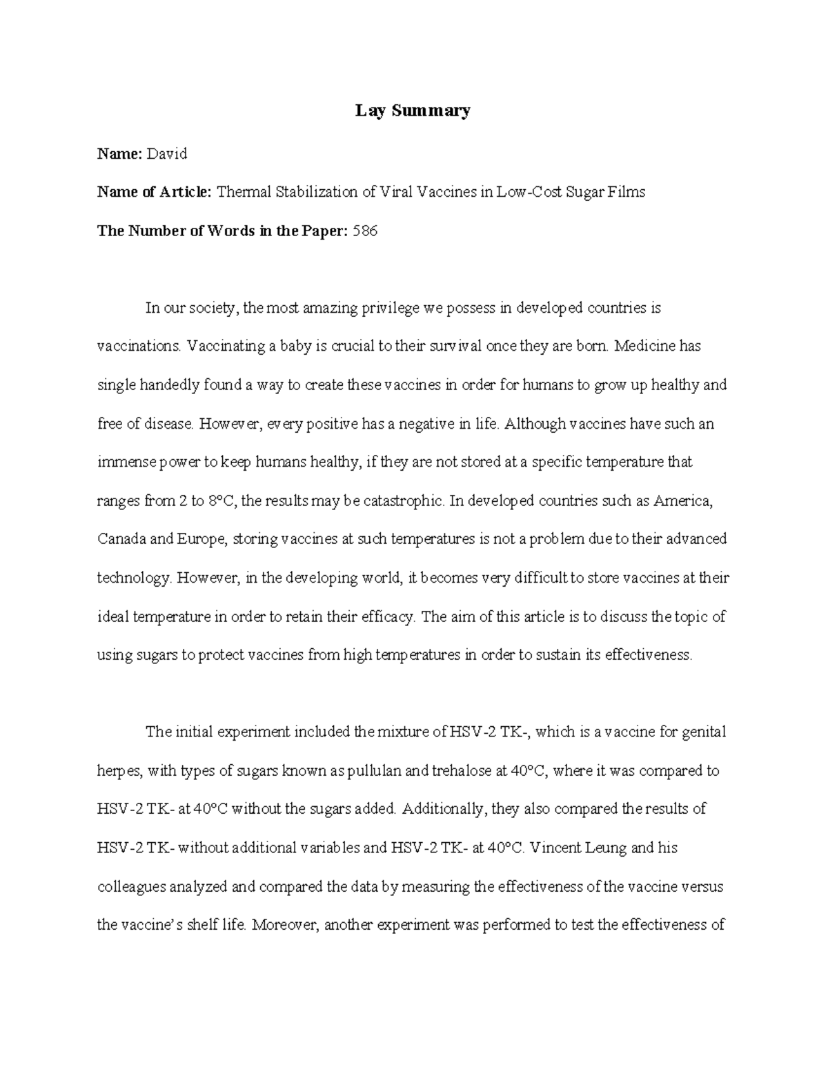 Lay Summary - Lay Summary Name: David Name of Article: Thermal ...