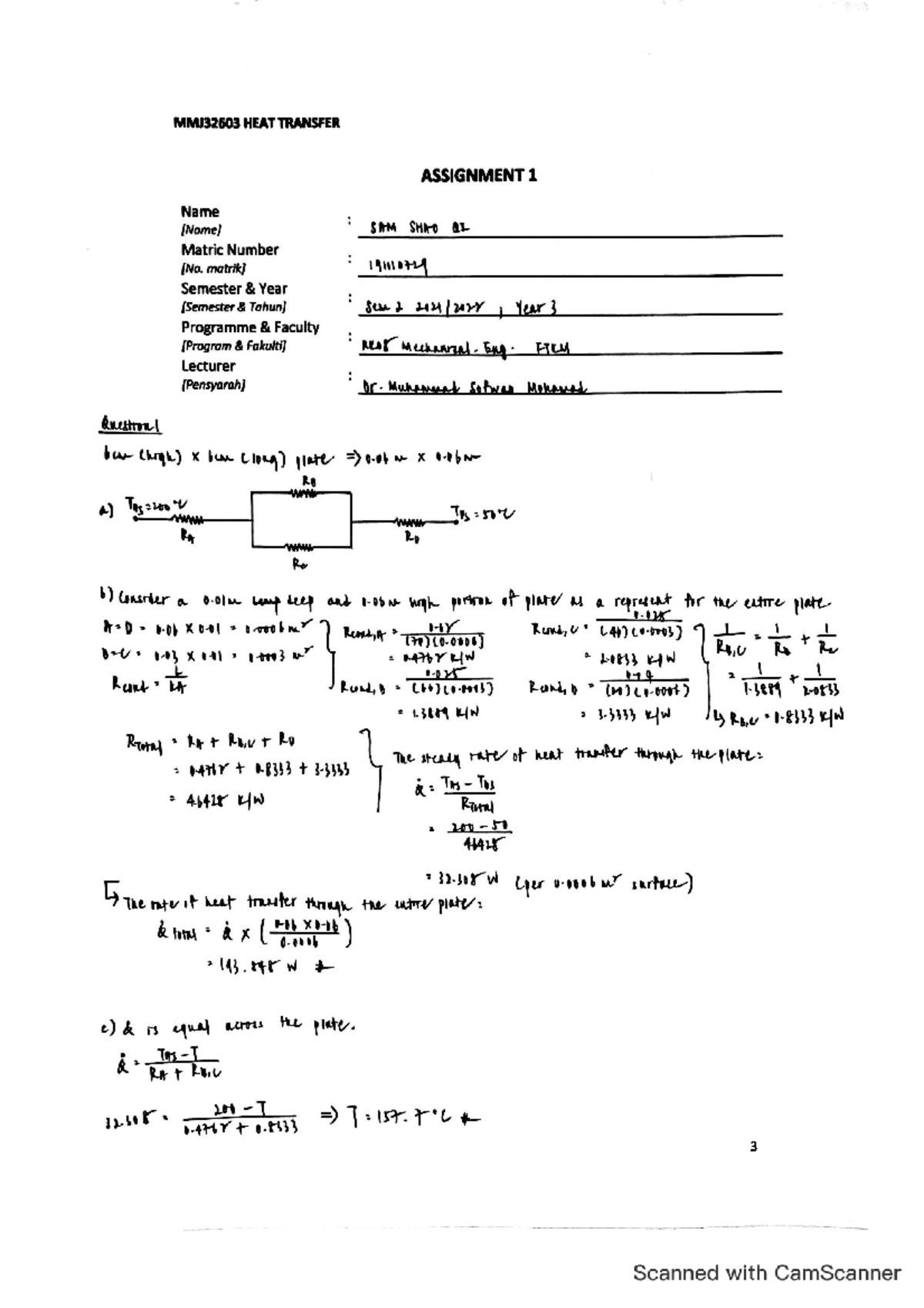 191110729 SAM SHAO QI - Heat Transfer Assignment 1 - Business ...