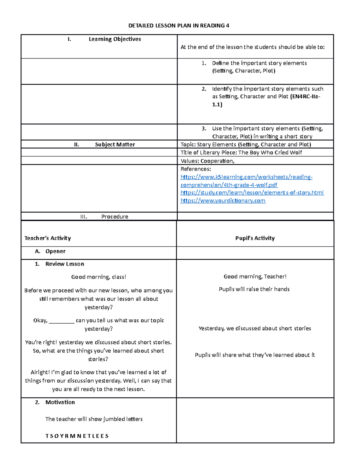 Lesson PLAN IN Reading 3 - DETAILED LESSON PLAN IN READING 4 I ...