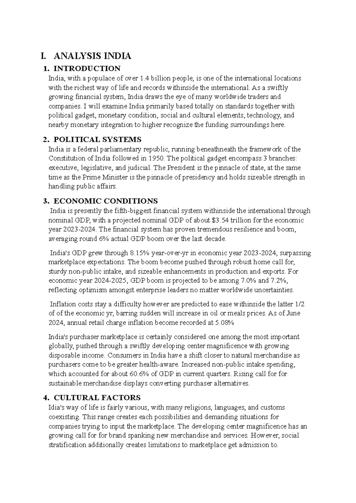Analysis India - I. ANALYSIS INDIA 1. INTRODUCTION India, with a ...