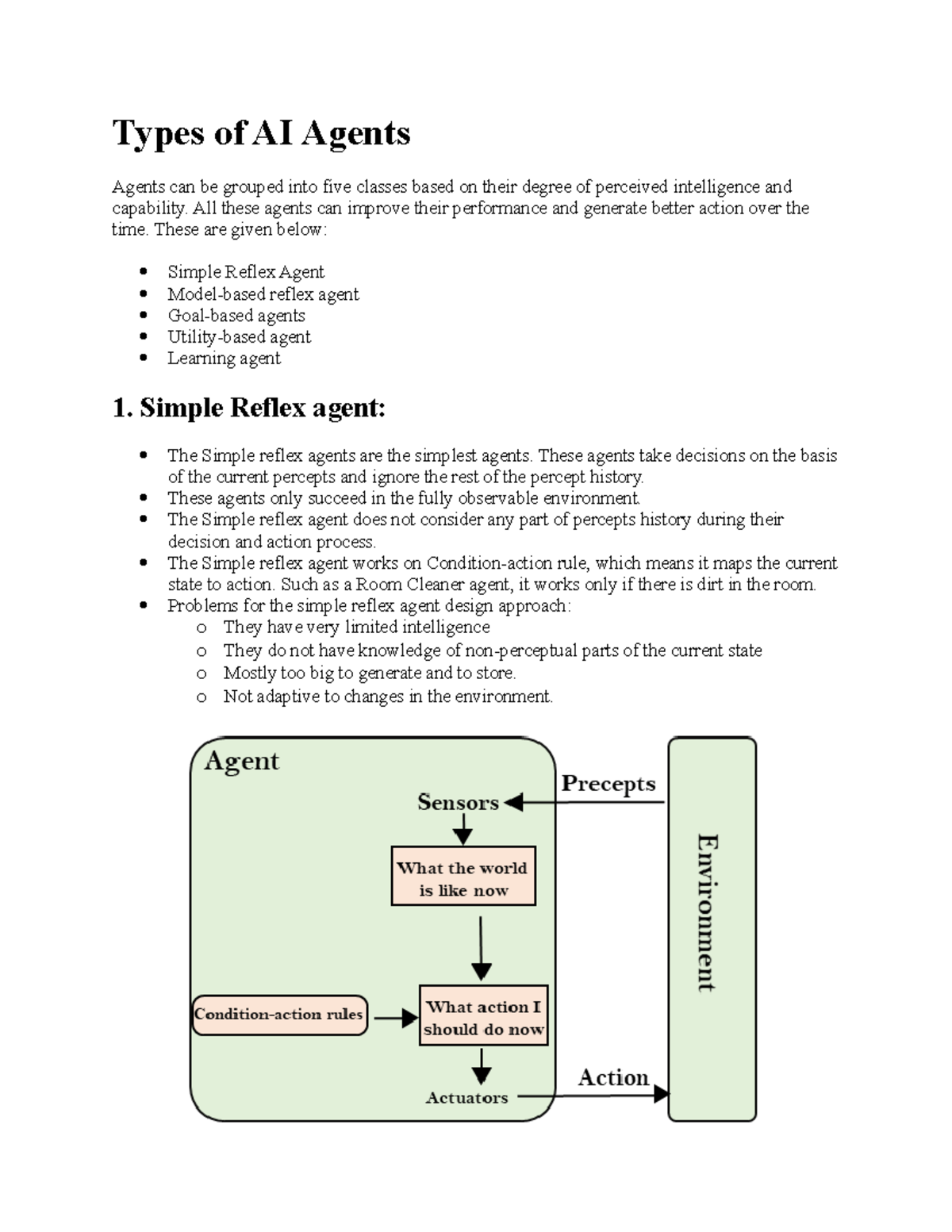 AI Notes 2 - nill - Types of AI Agents Agents can be grouped into five ...