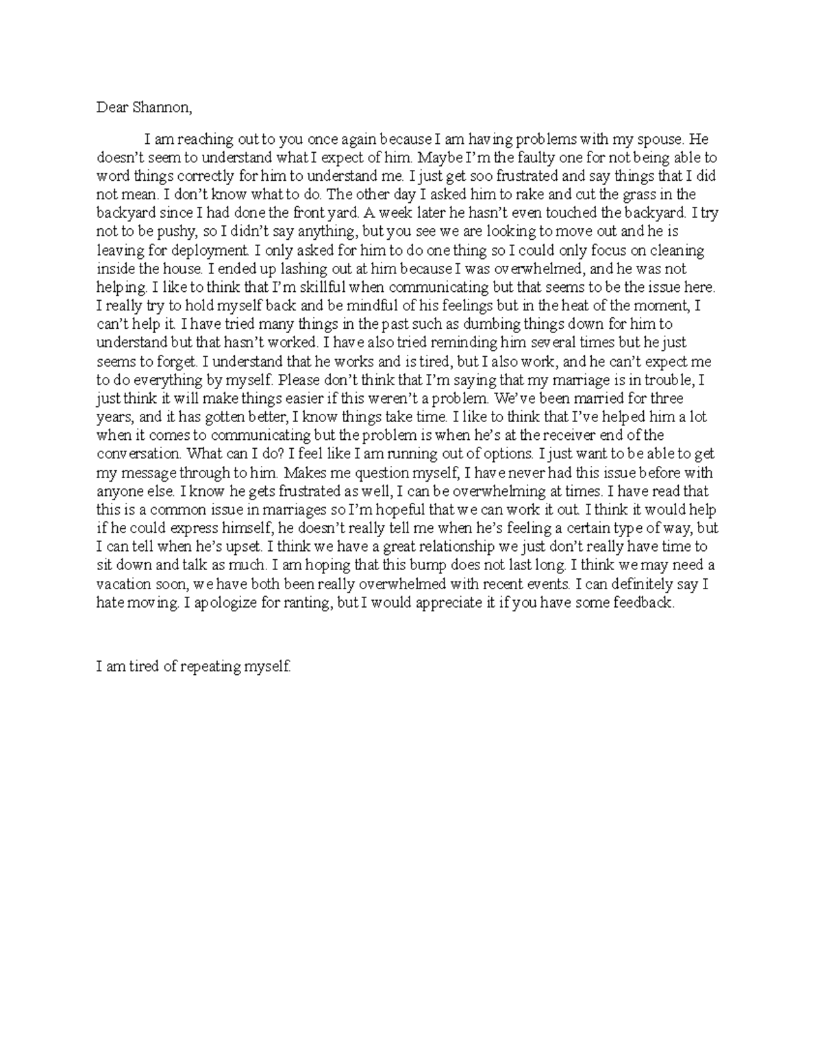 12 Dear Shannon Part 1 - Dear Shannon, I am reaching out to you once ...