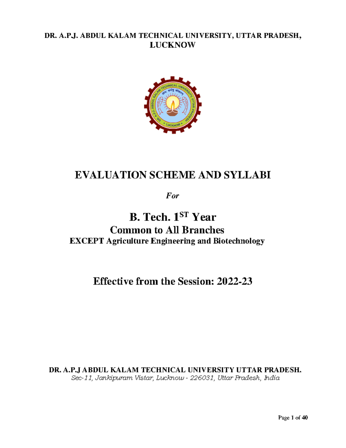 Syllabus b.tech1st year - DR. A.P. ABDUL KALAM TECHNICAL UNIVERSITY ...