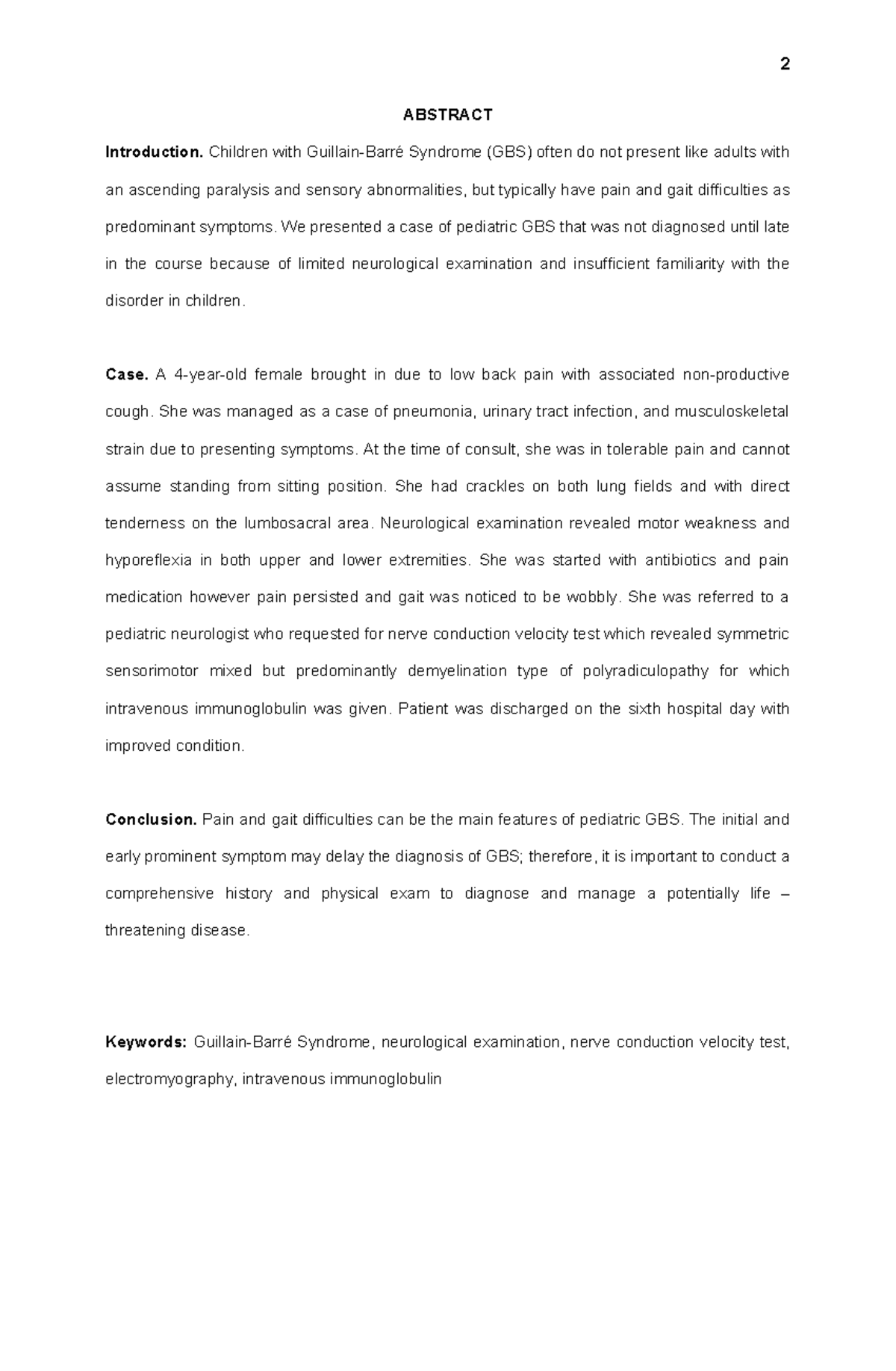 GBS - A Case Report - ABSTRACT Introduction. Children with Guillain ...