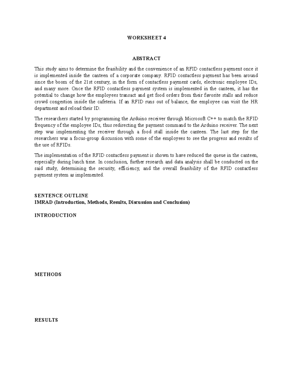 W7- Format - worksheet - WORKSHEET 4 ABSTRACT This study aims to ...