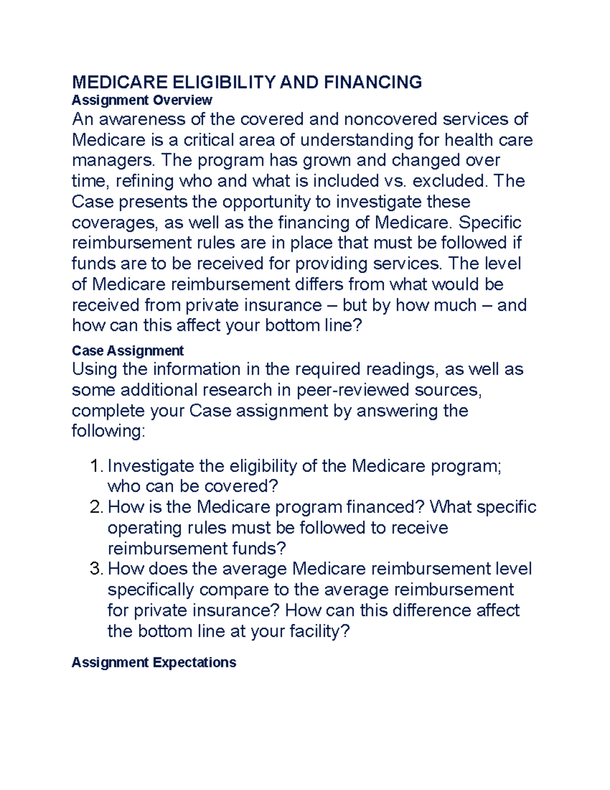 Medicare Eligibility AND Financin 1 - MEDICARE ELIGIBILITY AND ...