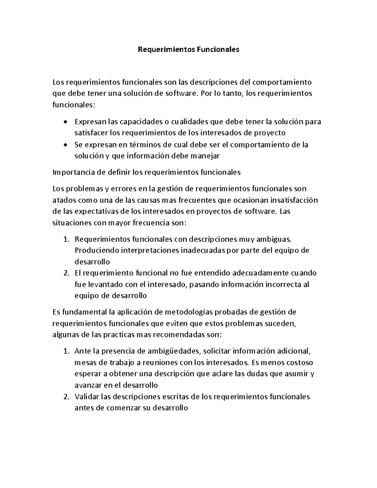 Requerimientos Funcionales - Por lo tanto, los requerimientos ...