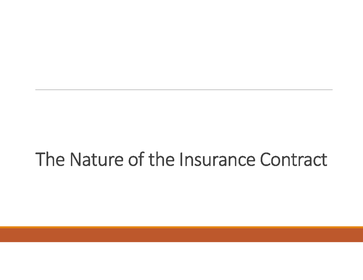 Insurance Law Lecture 1 - 11 August 2020 - The Nature of the Insurance ...