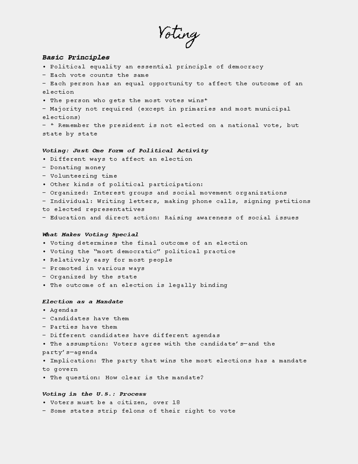 4.2 - Voting Chapter six - Basic Principles Political equality an ...
