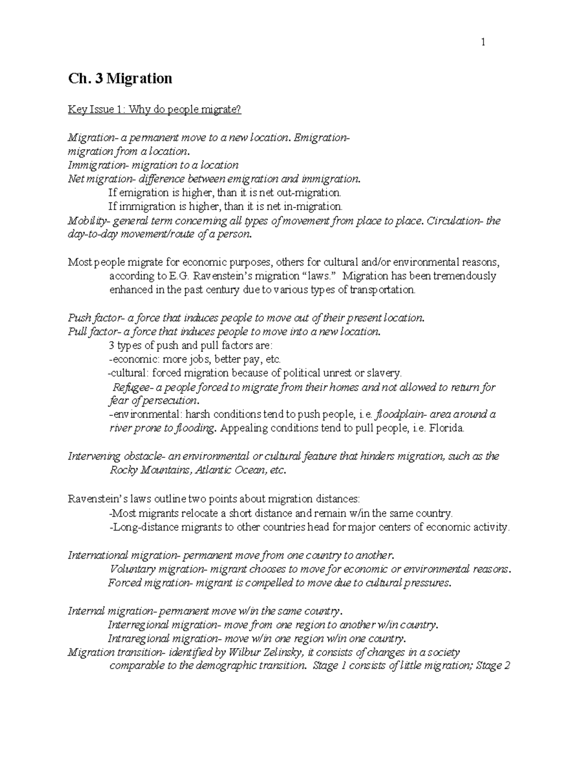 Ap hug outline ch. 3 - asdwafEW - Ch. 3 Migration Key Issue 1: Why do people migrate? Migration ...