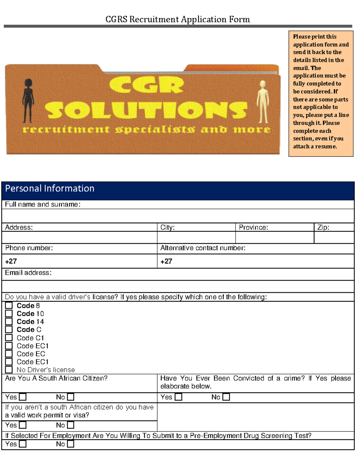 Cgrs - Grade: B+ - Personal Information Full name and surname: Address ...