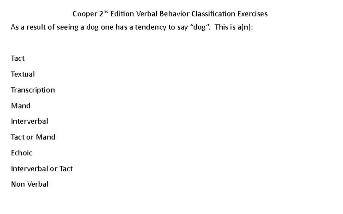Table 25.3 Verbal Behavior Classification Exercises Cooper 2nd Ed Flash ...