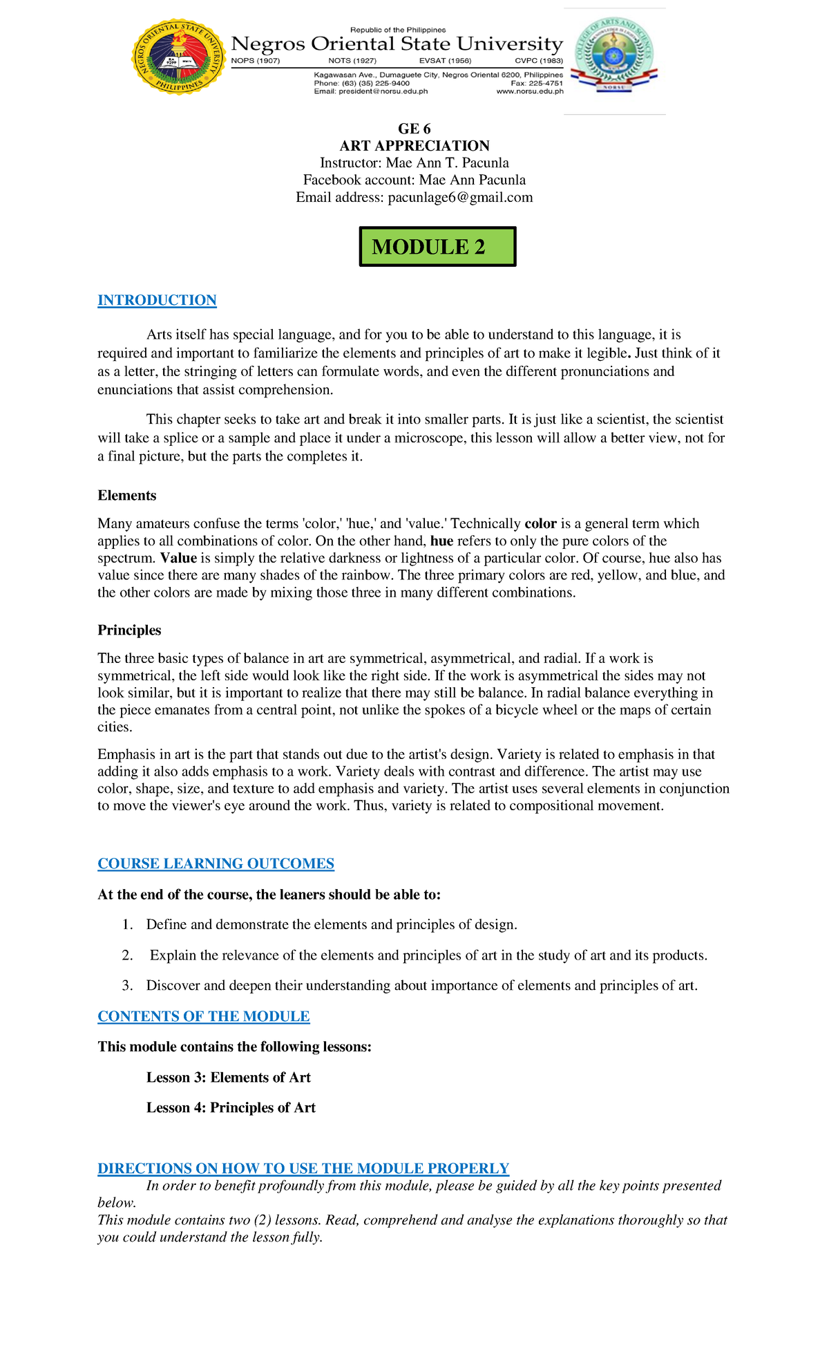 GE6 Module 2 Elements and Principles of Art - ART APPRECIATION ...