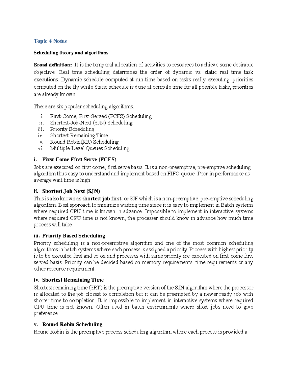 Topic 4 Notes - Good piece. - Topic 4 Notes Scheduling theory and ...