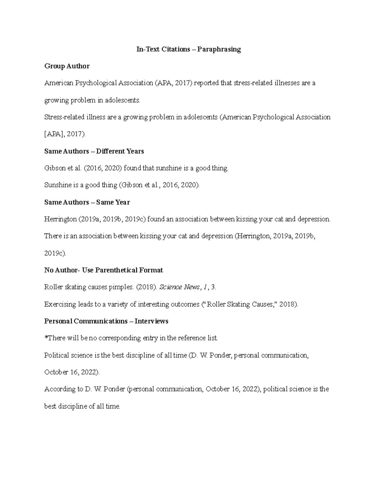 Class Activity 17th - Learning more on how to write in APA style. - In ...