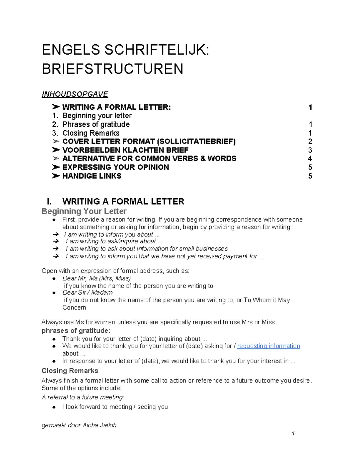 Engels schriftelijk aicha jalloh - ENGELS SCHRIFTELIJK: BRIEFSTRUCTUREN ...