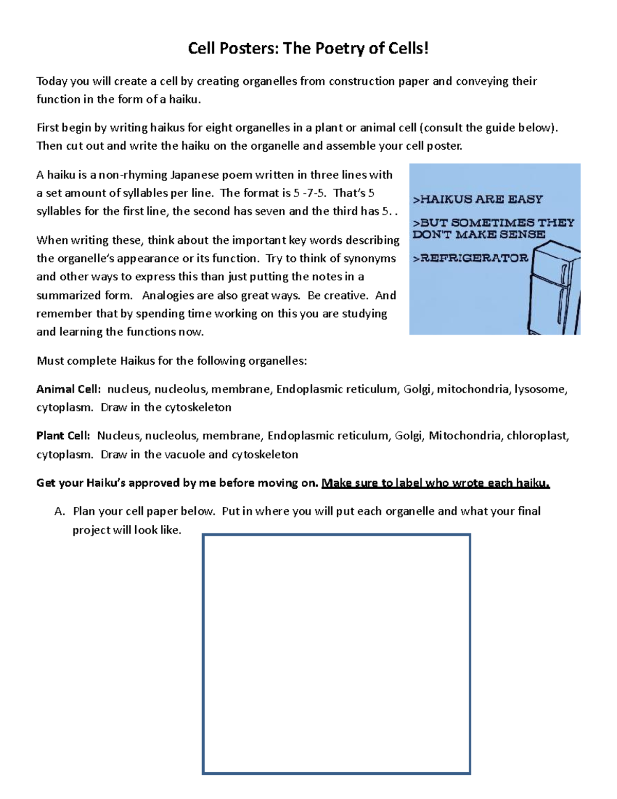 Cell poster haikus - Google Docs - Cell Posters: The Poetry of Cells ...