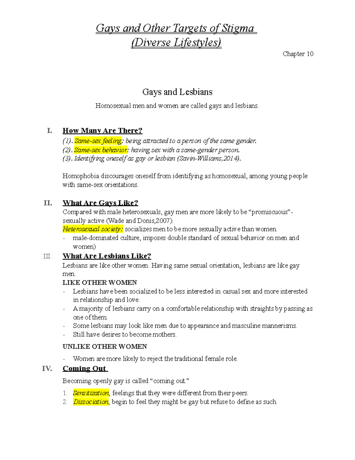 Ch.10 chapter notes - Gays and Other Targets of Stigma Diverse ...