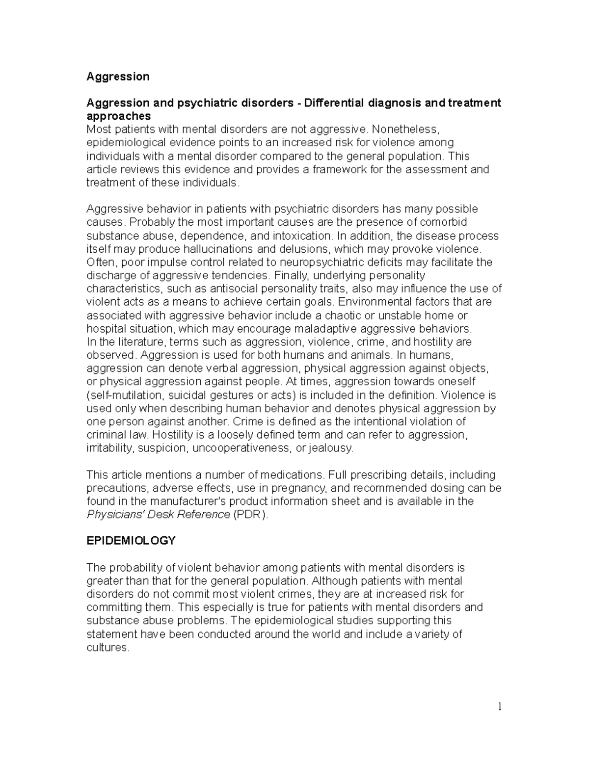 Aggression - STUDY - Aggression Aggression and psychiatric disorders ...