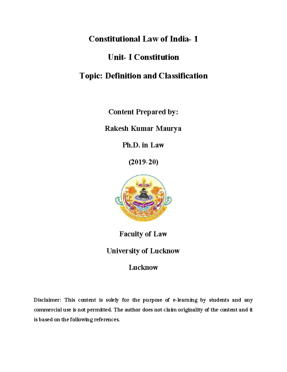 Definition C - Defination - Constitutional Law of India- 1 Unit- I ...