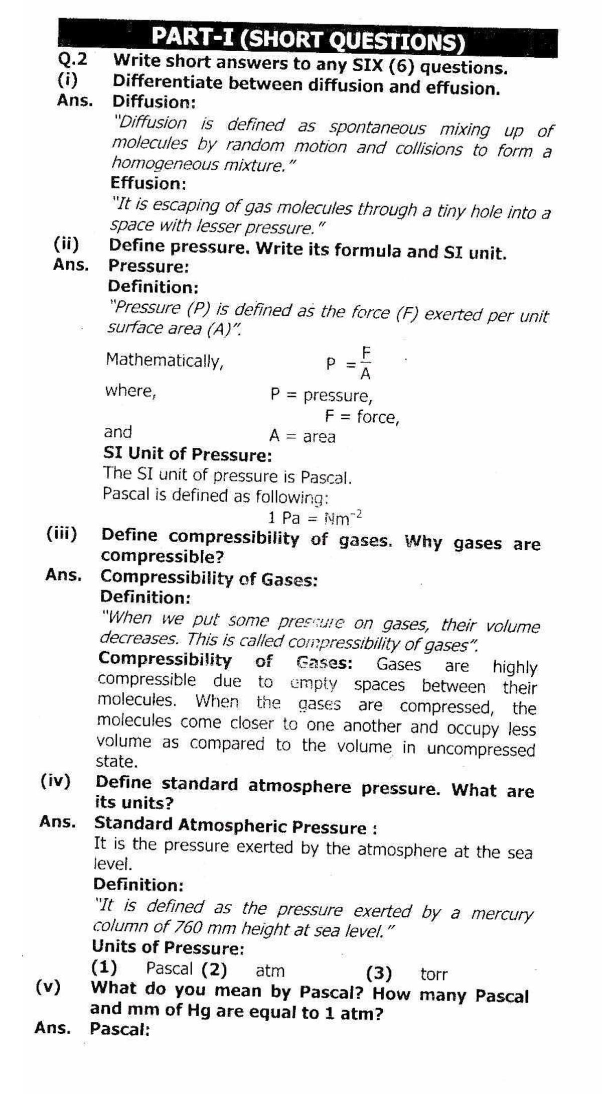 9th class Chemistry Notes Chapter 5 - MCQs, Questions and Practical's ...