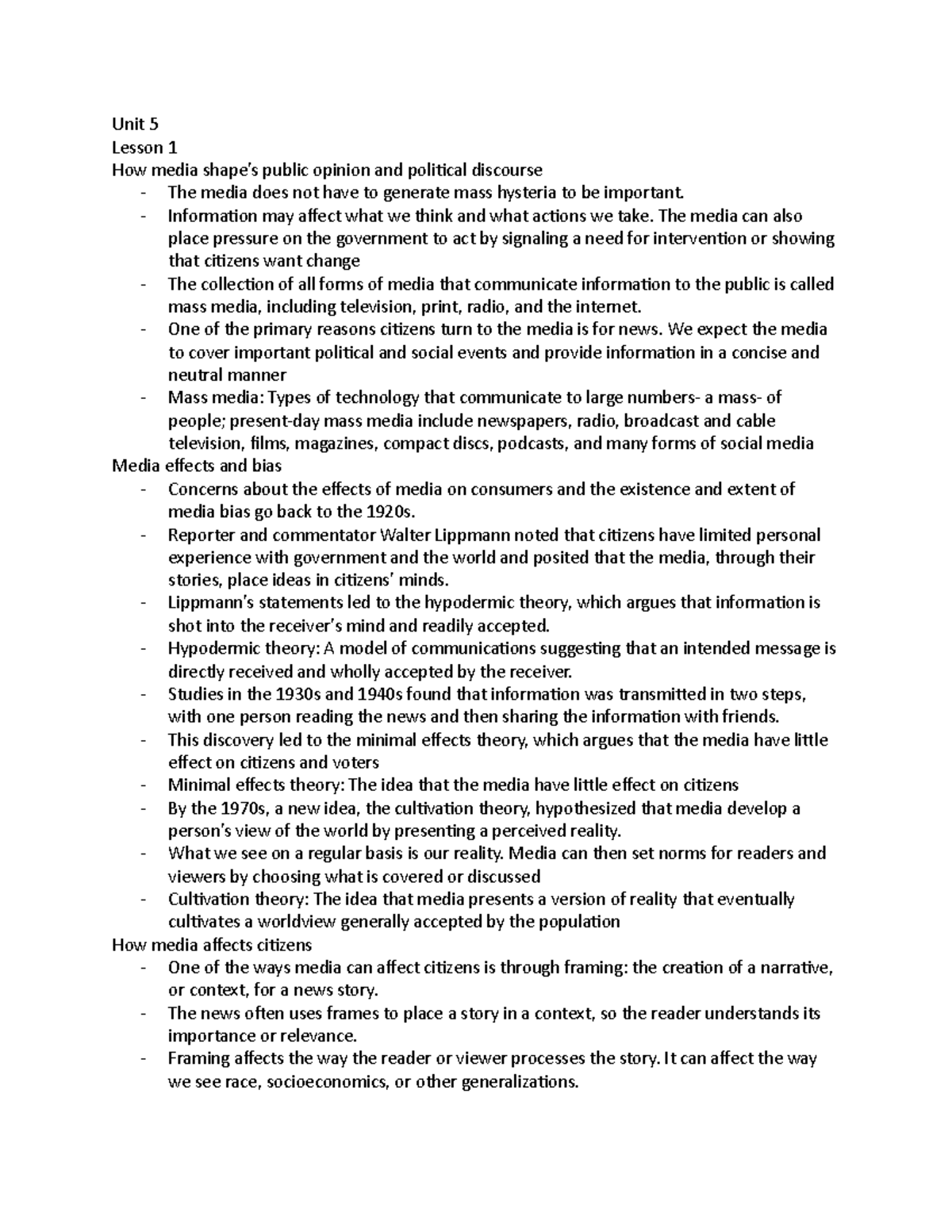 Unit 5 American Politics - Unit 5 Lesson 1 How media shape’s public ...