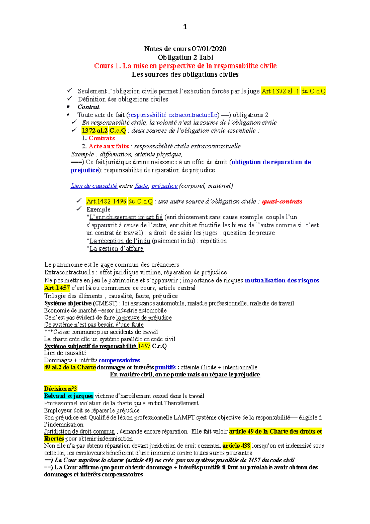 Mes notes oblig 2 Tabi - DRT-1222 - UdeM - StuDocu