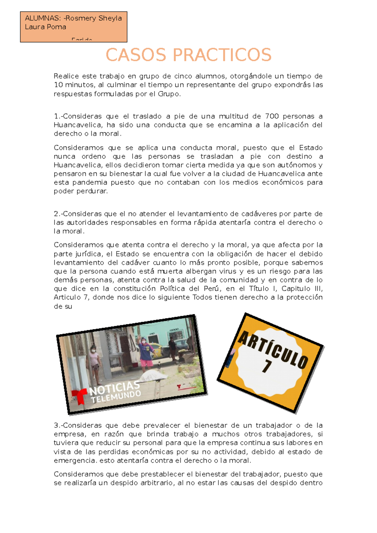 Casos Practicos semana 2 - CASOS PRACTICOS Realice este trabajo en grupo de cinco alumnos, - Studocu