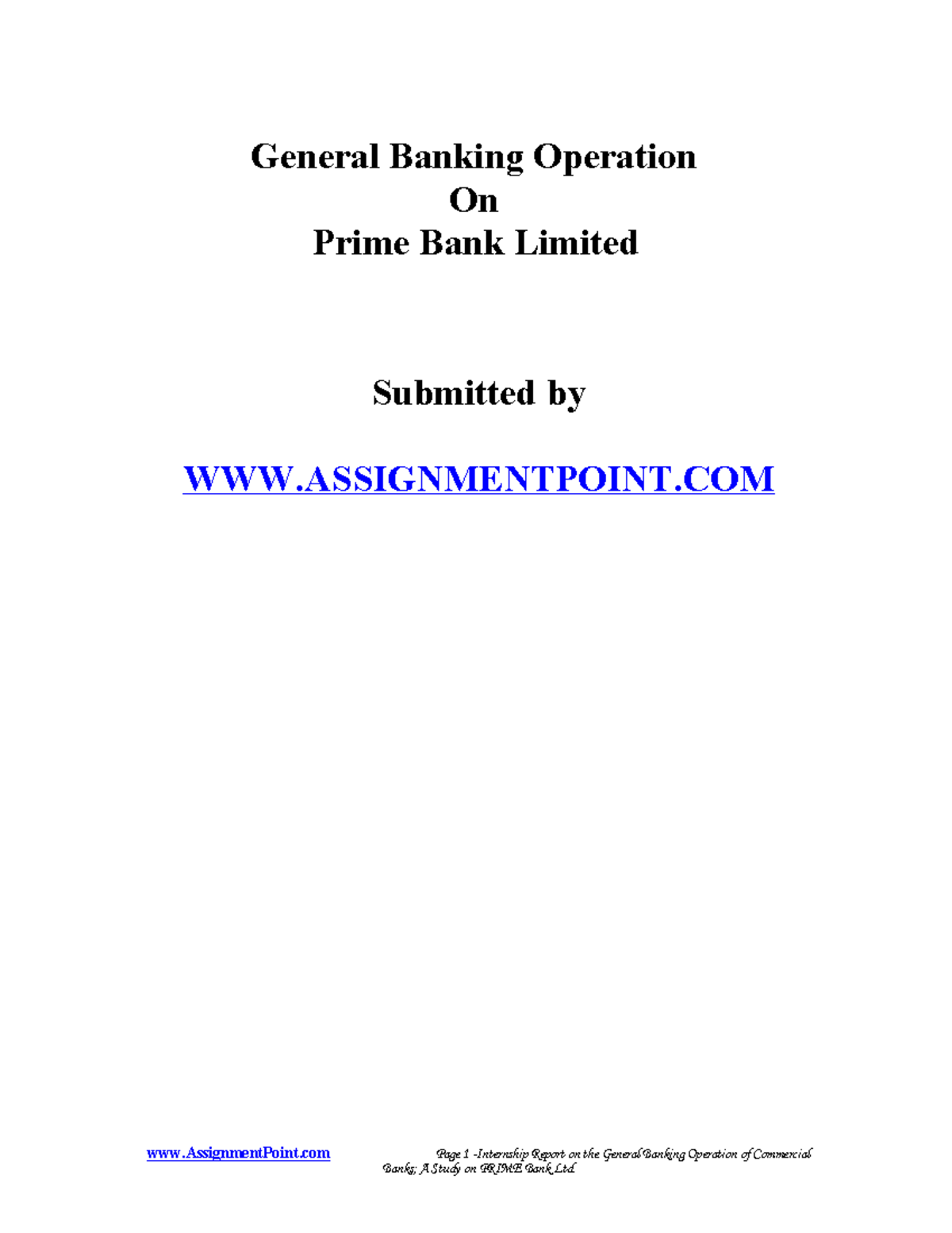Prime bank assignment - AssignmentPoint Page 1 -Internship Report on ...