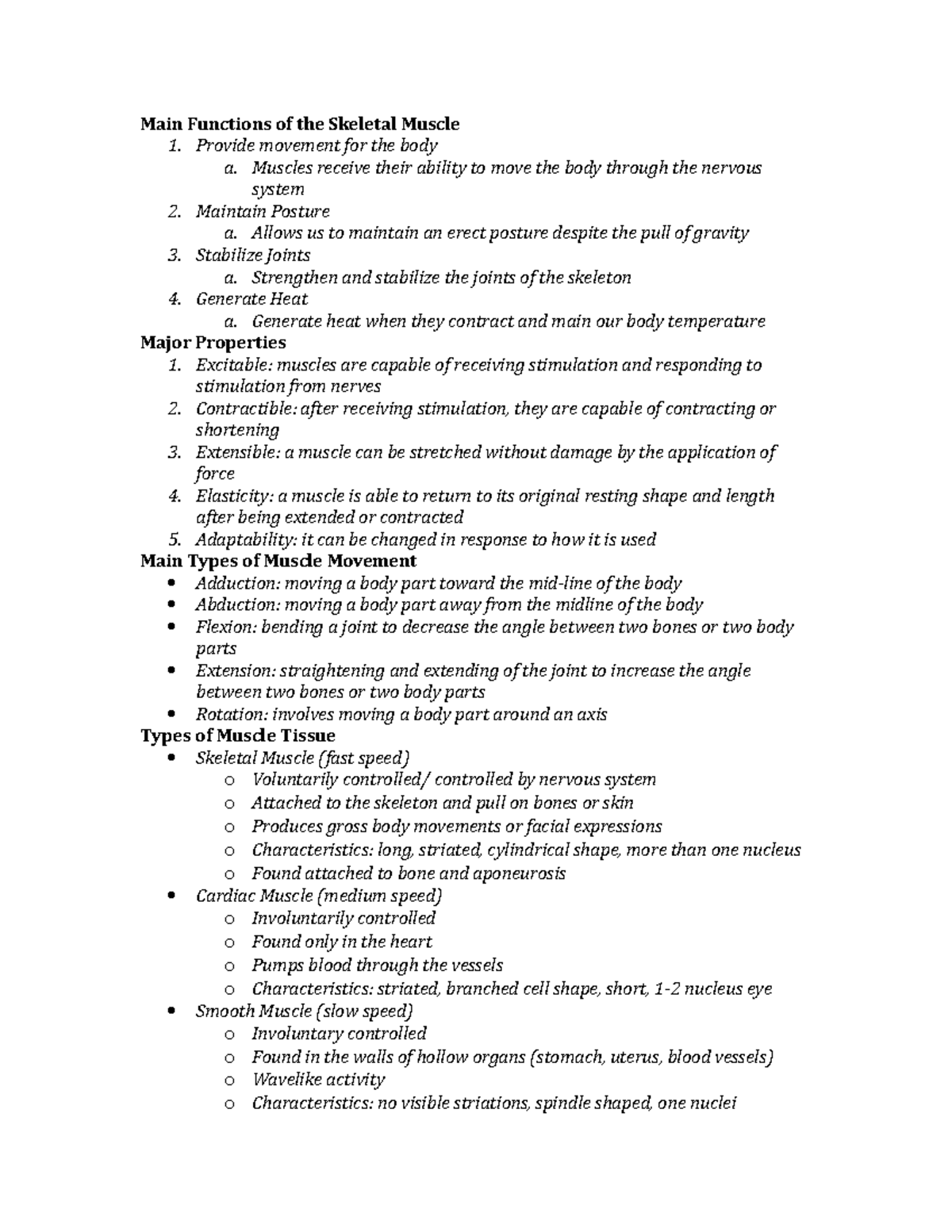 Biology - notes taken during lecture - Main Functions of the Skeletal ...