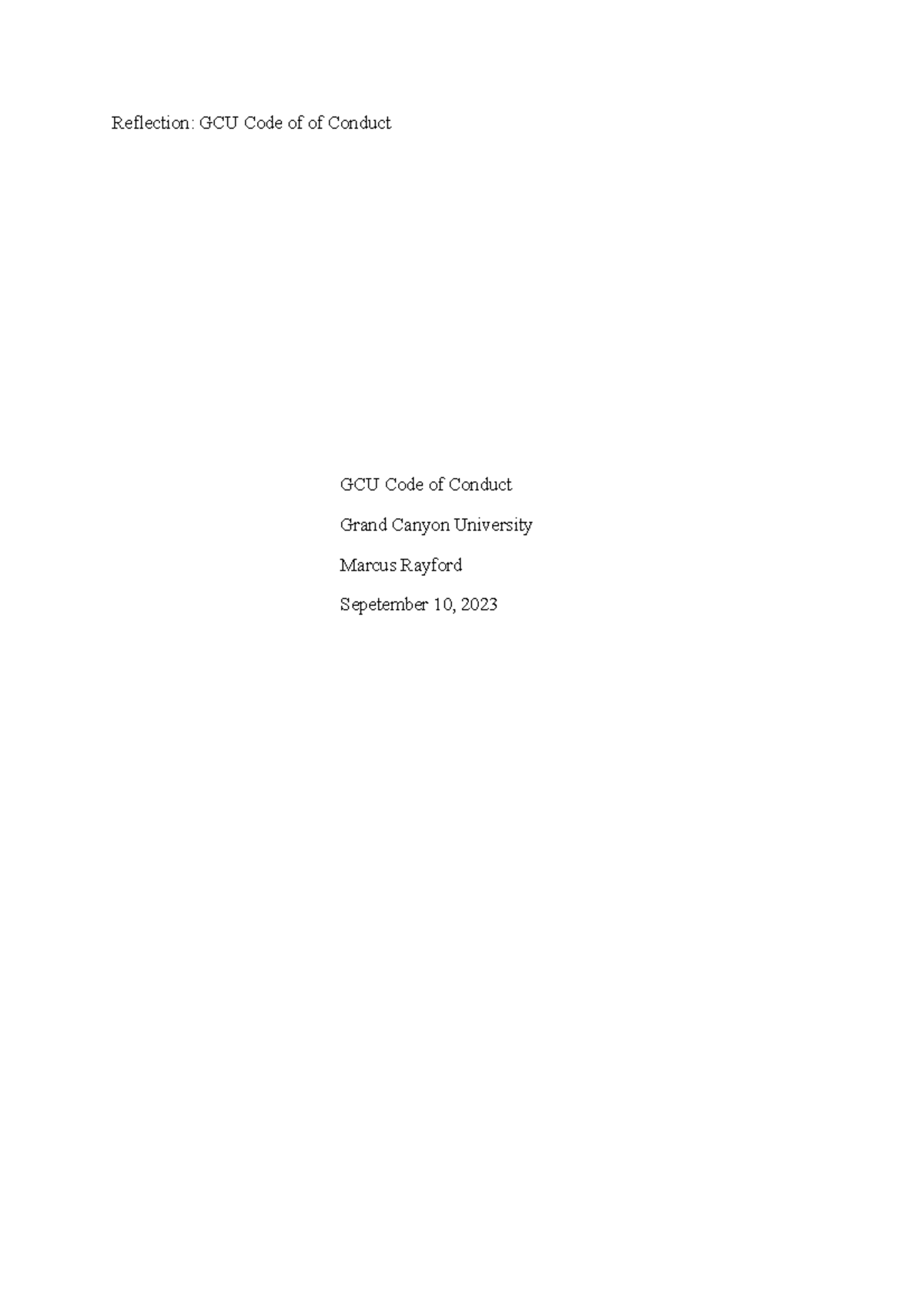 GCU Reflection - introduction to literature - Reflection: GCU Code of ...