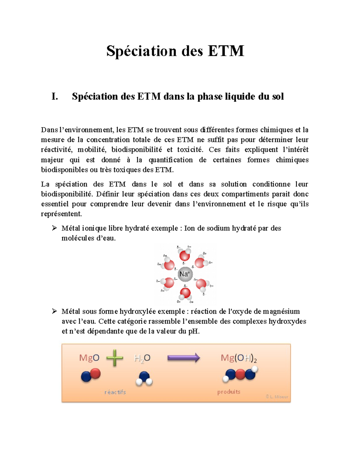 Spéciation des ETM - Spéciation des ETM dans la phase liquide du sol ...
