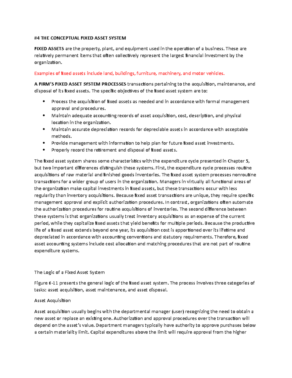AIS- Report - just - #4 THE CONCEPTUAL FIXED ASSET SYSTEM FIXED ASSETS ...
