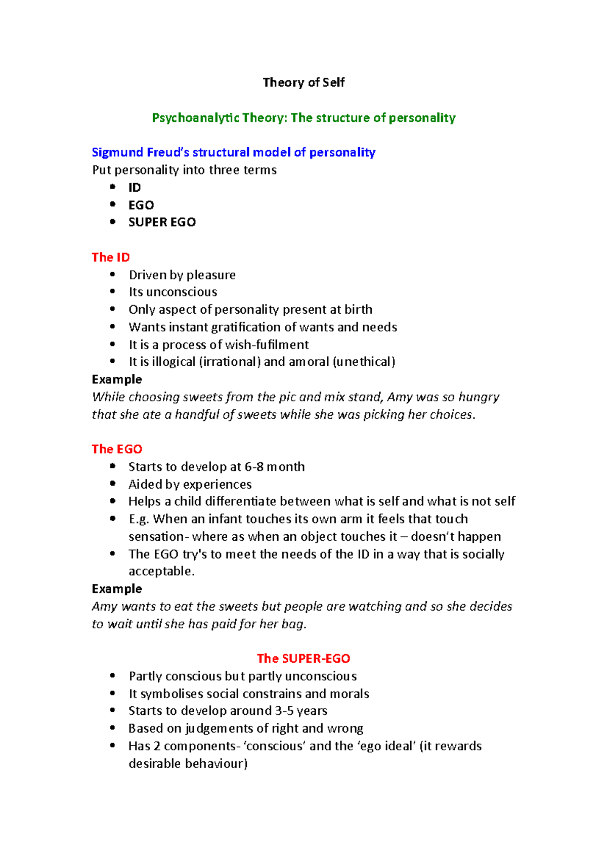 Theory of Self - Theory of Self Psychoanalytic Theory: The structure of ...