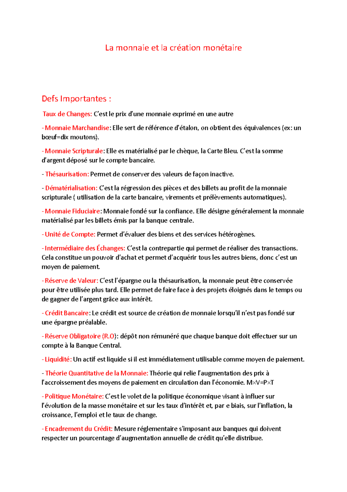 La monnaie et la création monétaire - La monnaie et la création ...