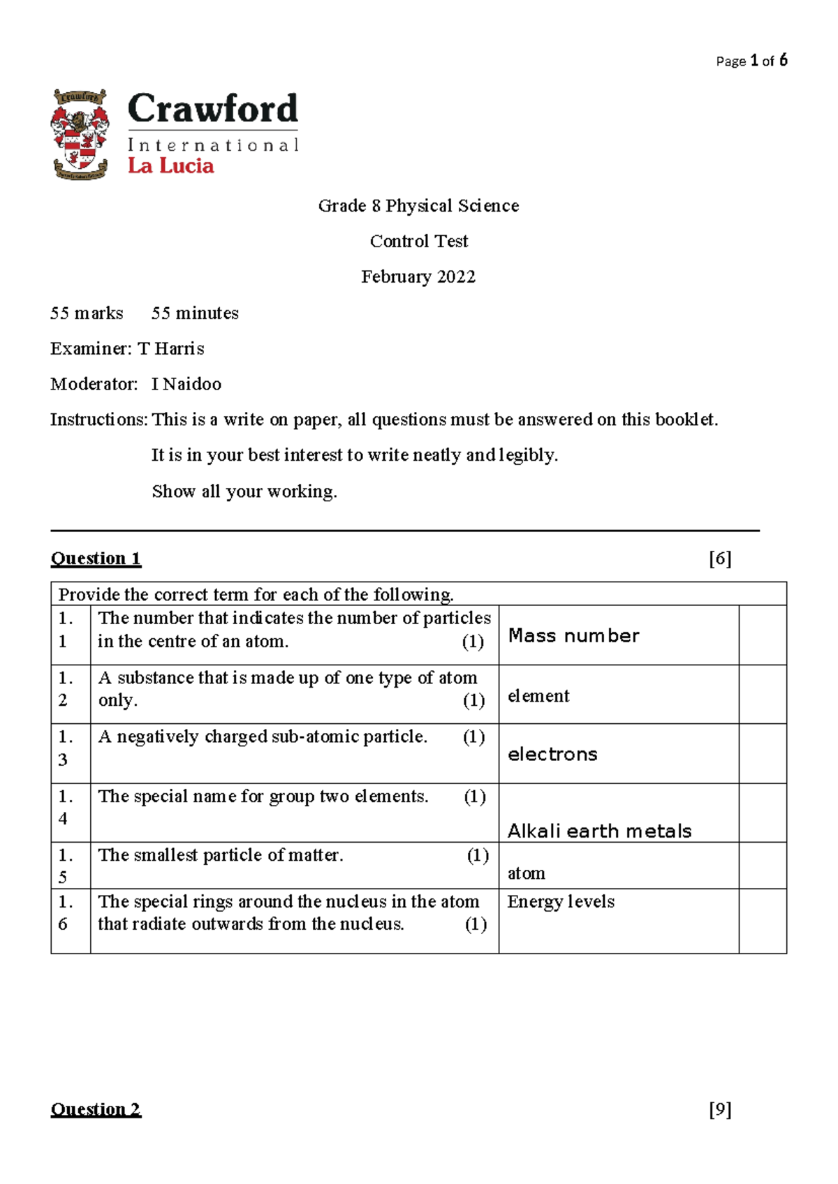 Grade 8 Physical Science test Feb 2022 - Grade 8 Physical Science ...