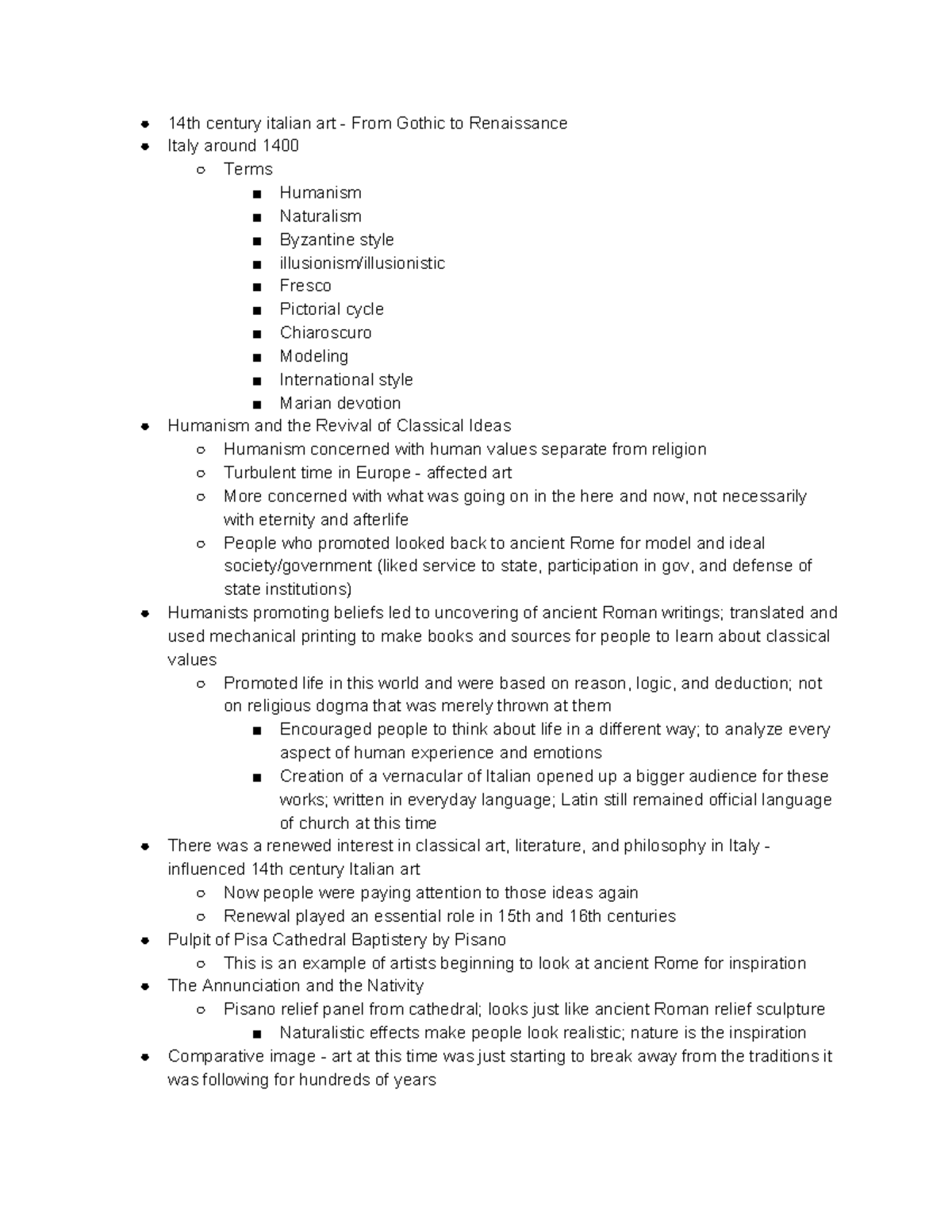 Lecture Notes 2 - Gothic to Renaissance Italian Art - 14th century ...