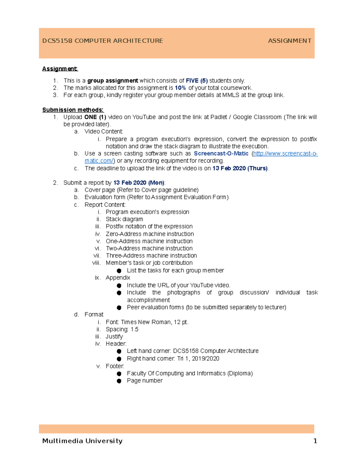 DCA5321 Assignment Tri 1920 Computer Architecture Assignment for Diploma - DCS5158 COMPUTER ...