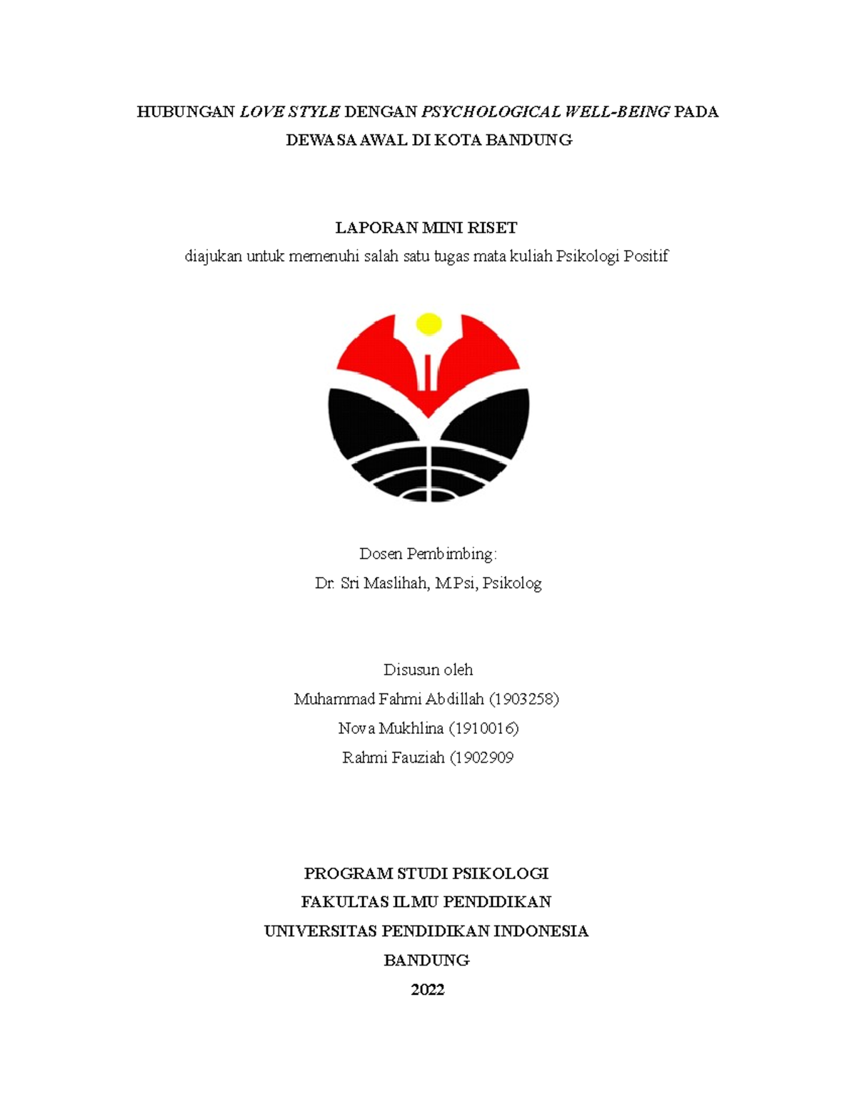 Laporan Mini Riset - Psikologi Positif - HUBUNGAN LOVE STYLE DENGAN ...