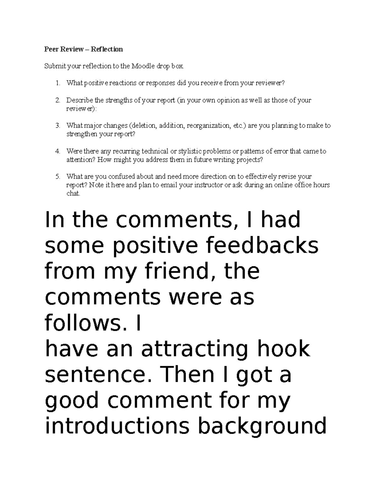 Peer Review - Reflection - Peer Review – Reflection Submit your ...