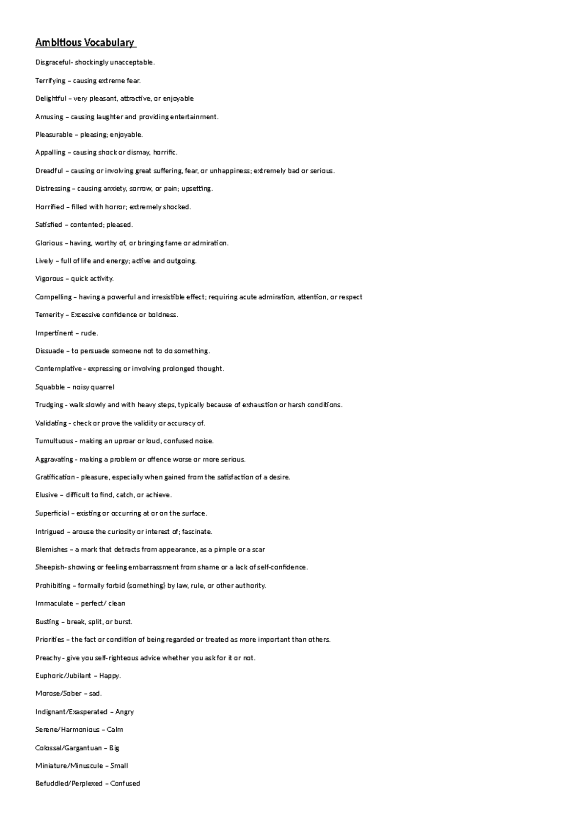 Ambitious Vocabulary - Ambitious Vocabulary Disgraceful- shockingly ...