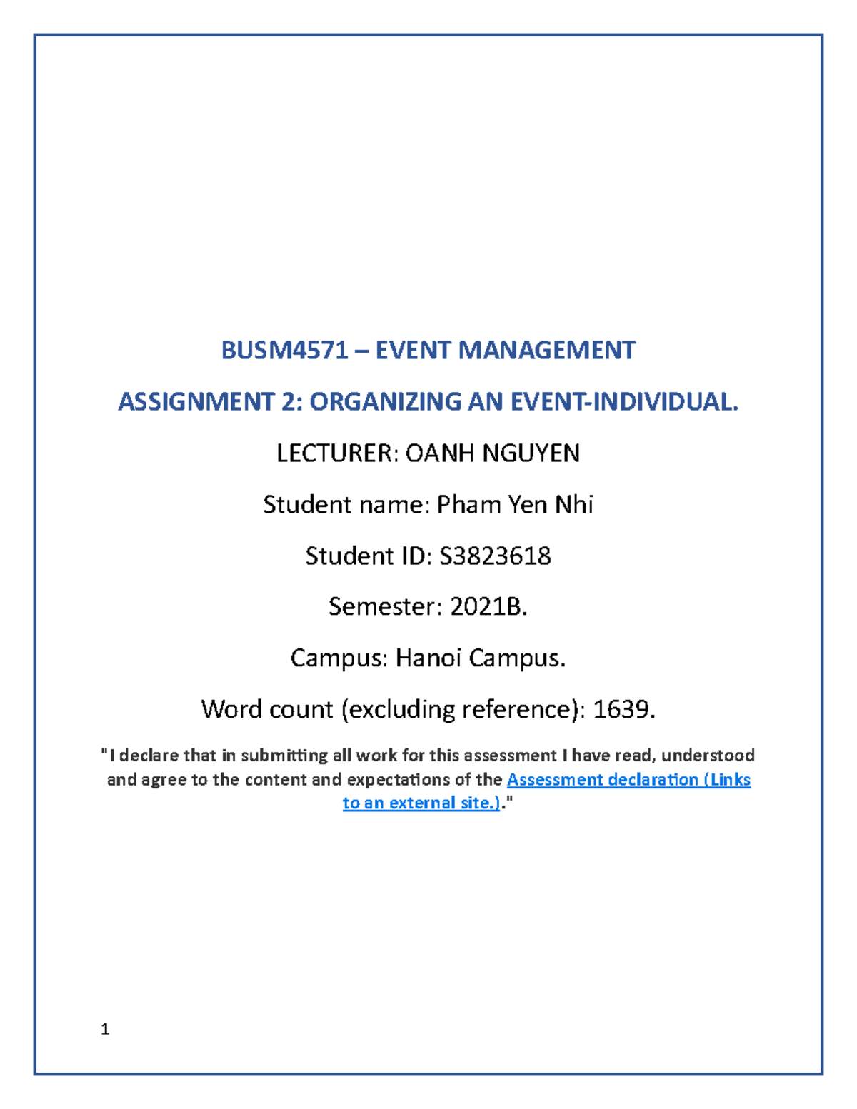 BUSM4571 Assignment 2 Individual - Event Management - RMIT University ...