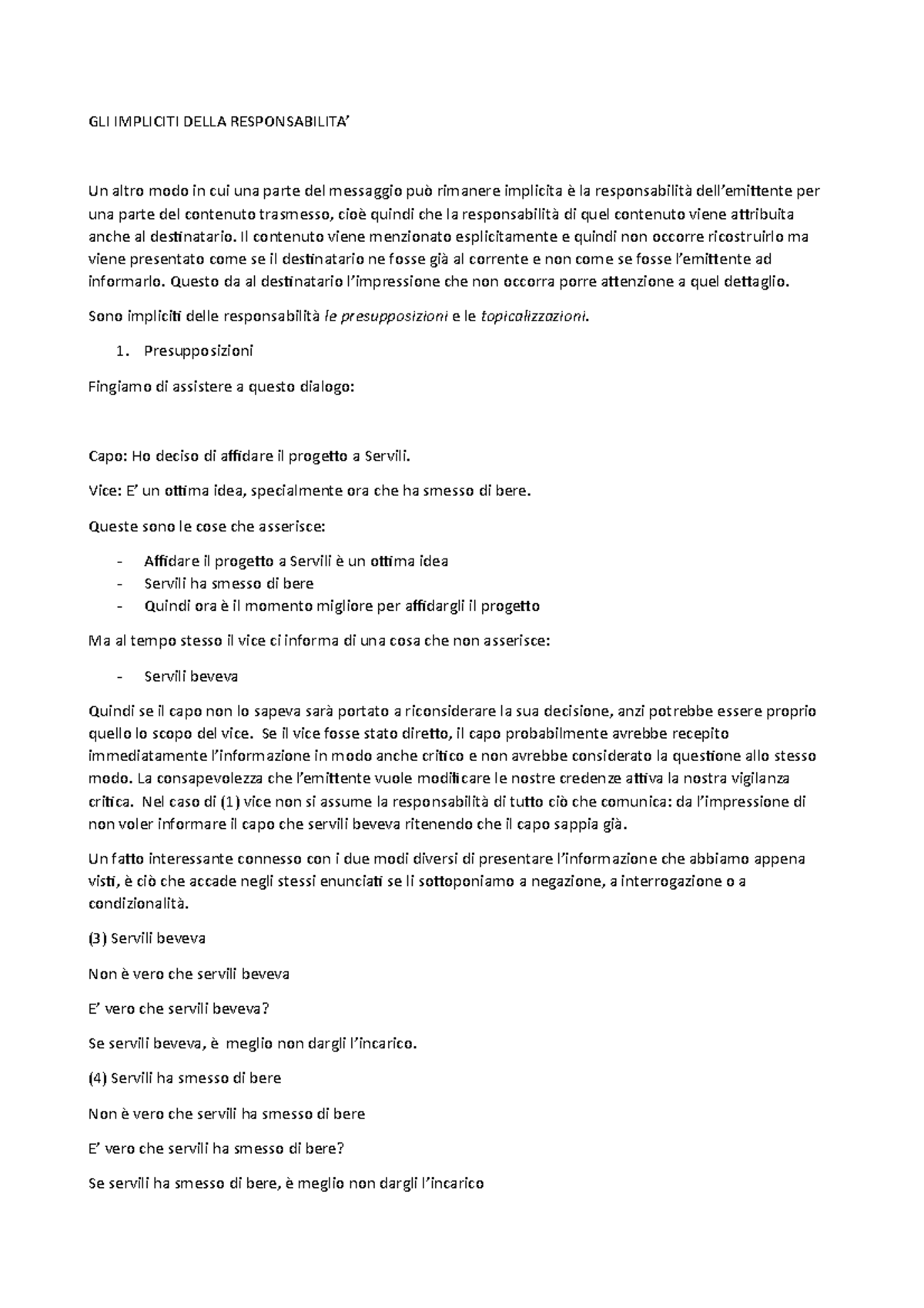 Riassunto LA Lingua Disonesta - GLI IMPLICITI DELLA RESPONSABILITA’ Un ...
