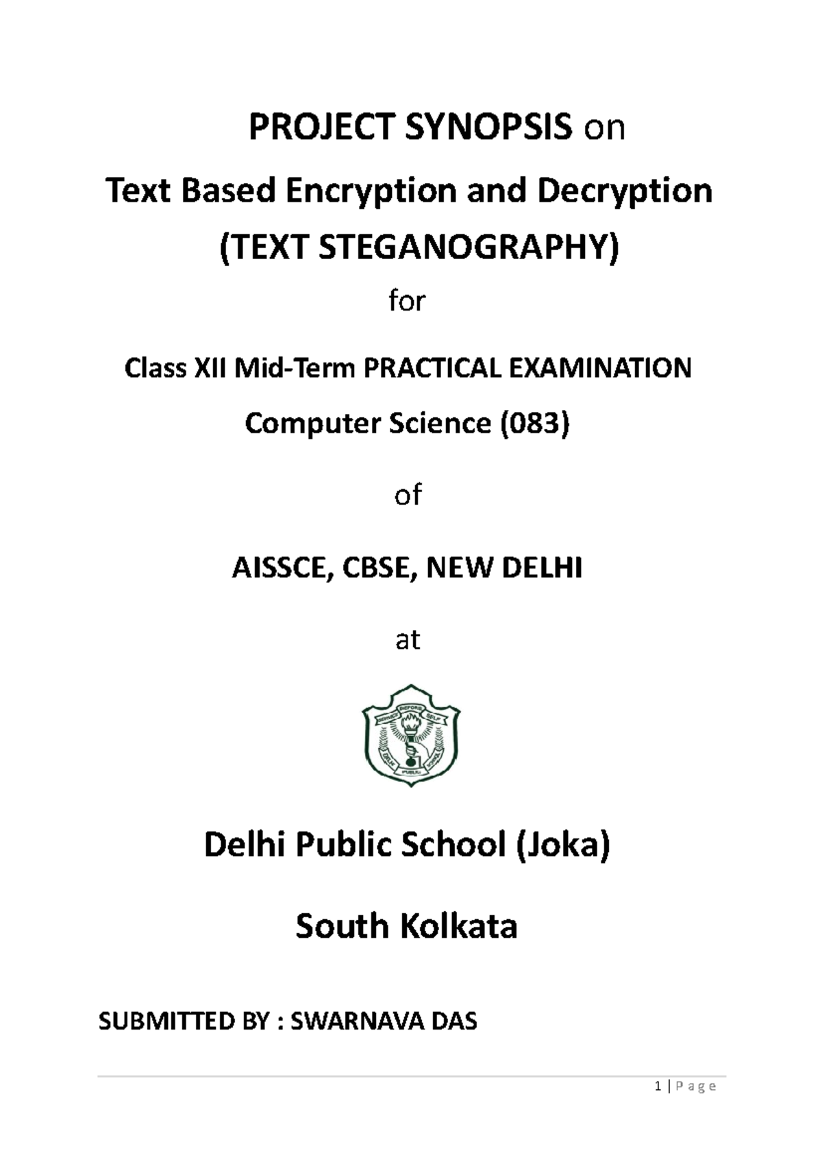 Synopsis Template Final - PROJECT SYNOPSIS on Text Based Encryption and ...