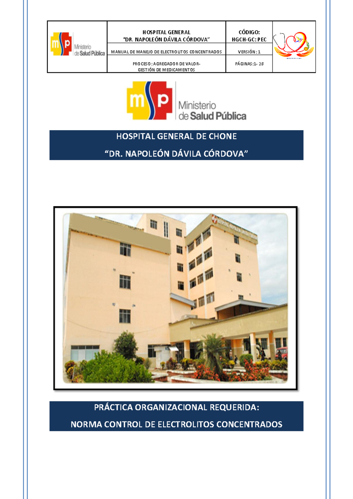 Electrolitos- Concentrados - HOSPITAL GENERAL “DR. NAPOLEÓN DÁVILA ...