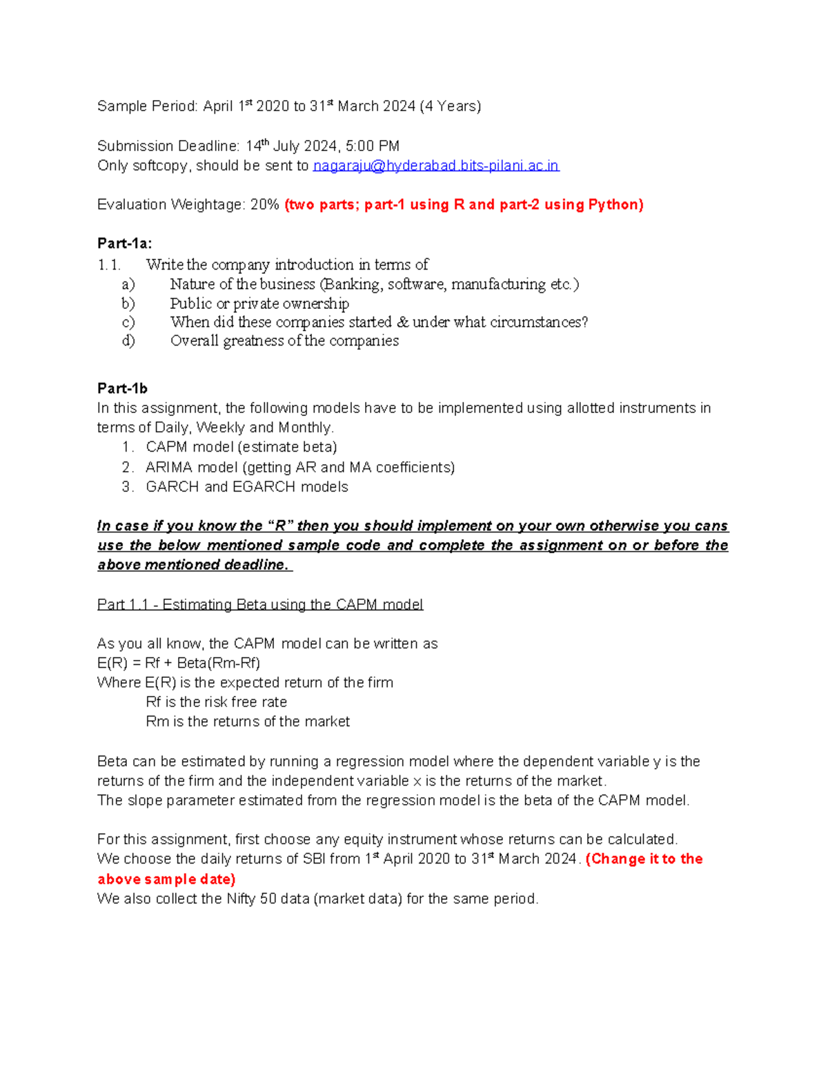Sample R Code Deliverables Details FRAM Assignment Sample Period