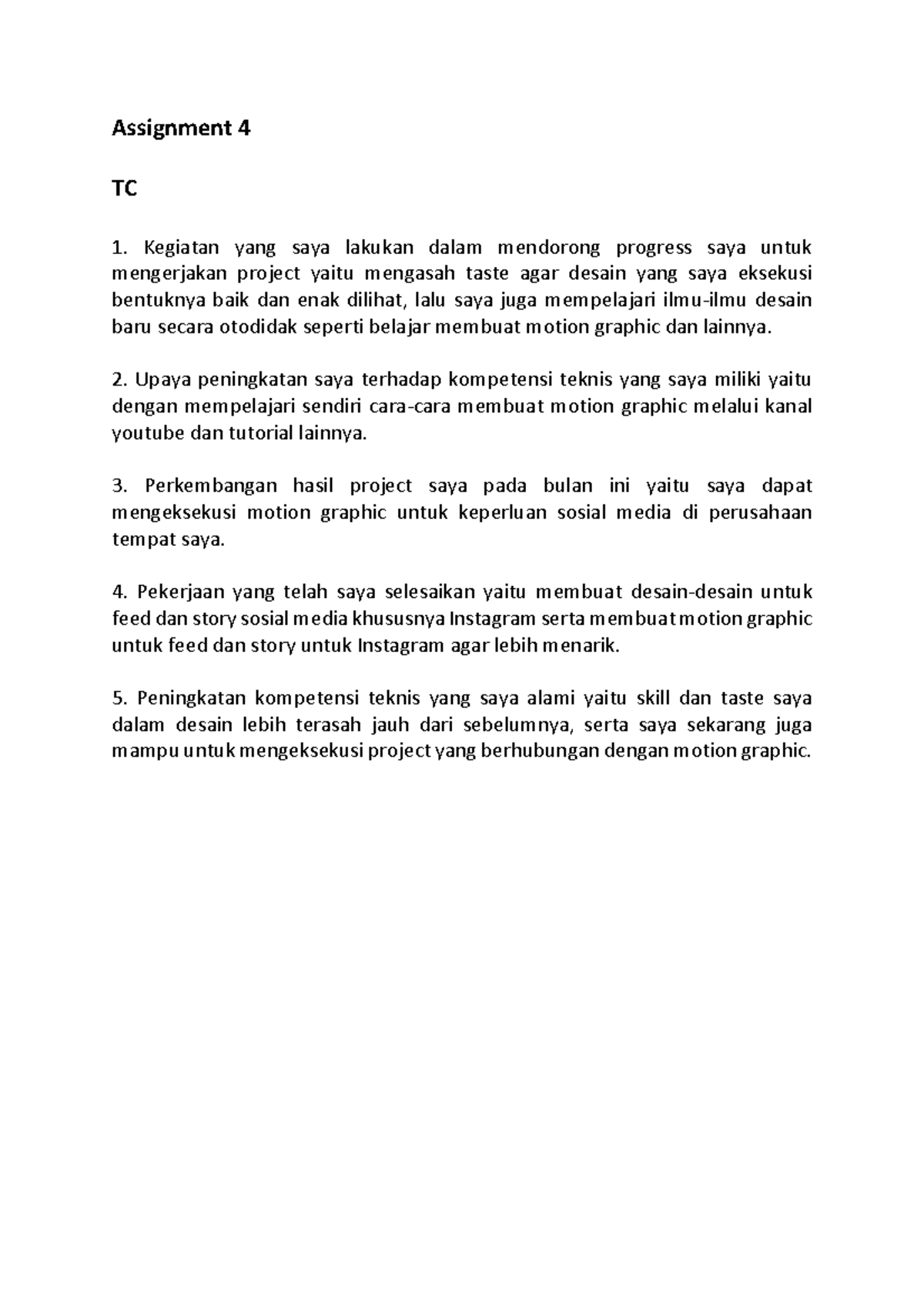 Assignment answer for campus - Assignment 4 TC Kegiatan yang saya ...